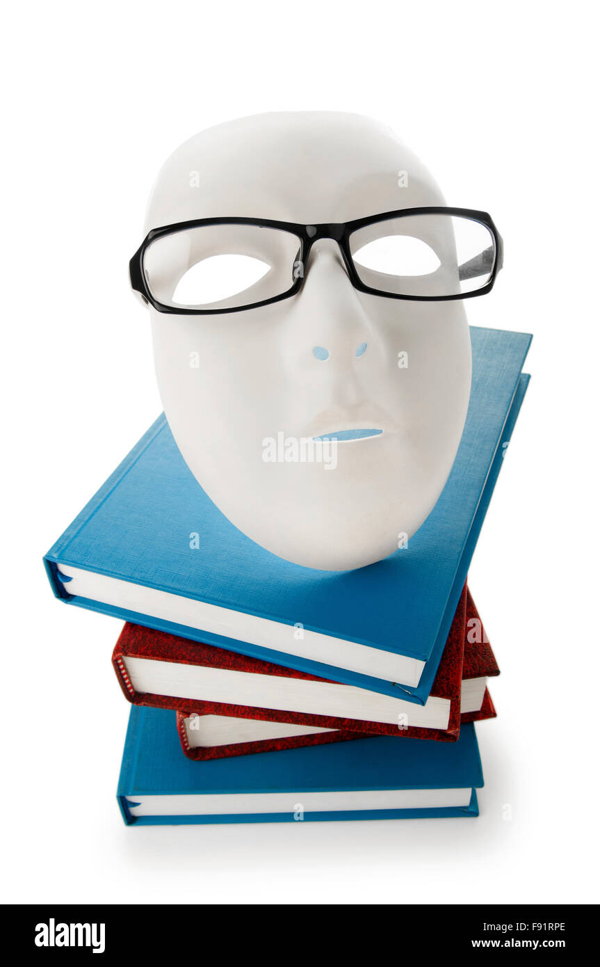 Reading concept with masks, books and glasses Stock Photo - Alamy