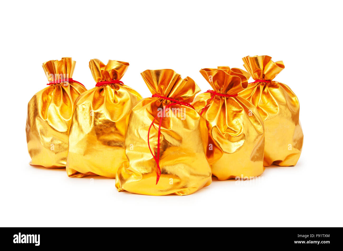 Golden sacks full of something good Stock Photo - Alamy