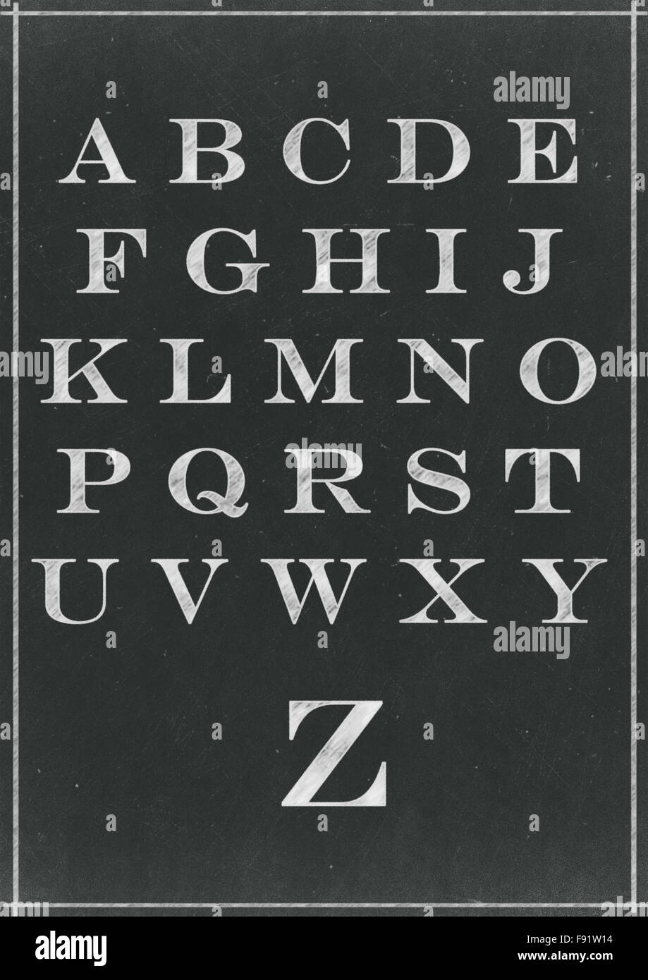 Chalk sketched alphabet characters on a blackboard background Stock ...