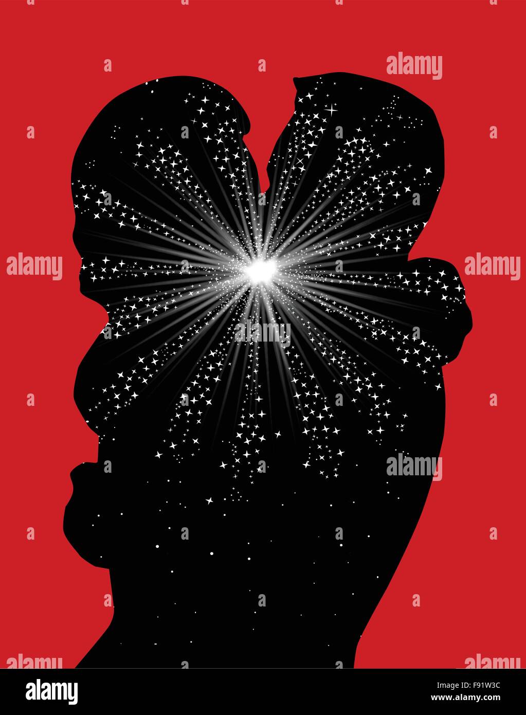 A couple kissing in silhouette against a firework rocket display Stock ...