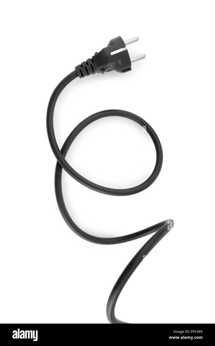 Black electric cable isolated on white Stock Photo - Alamy