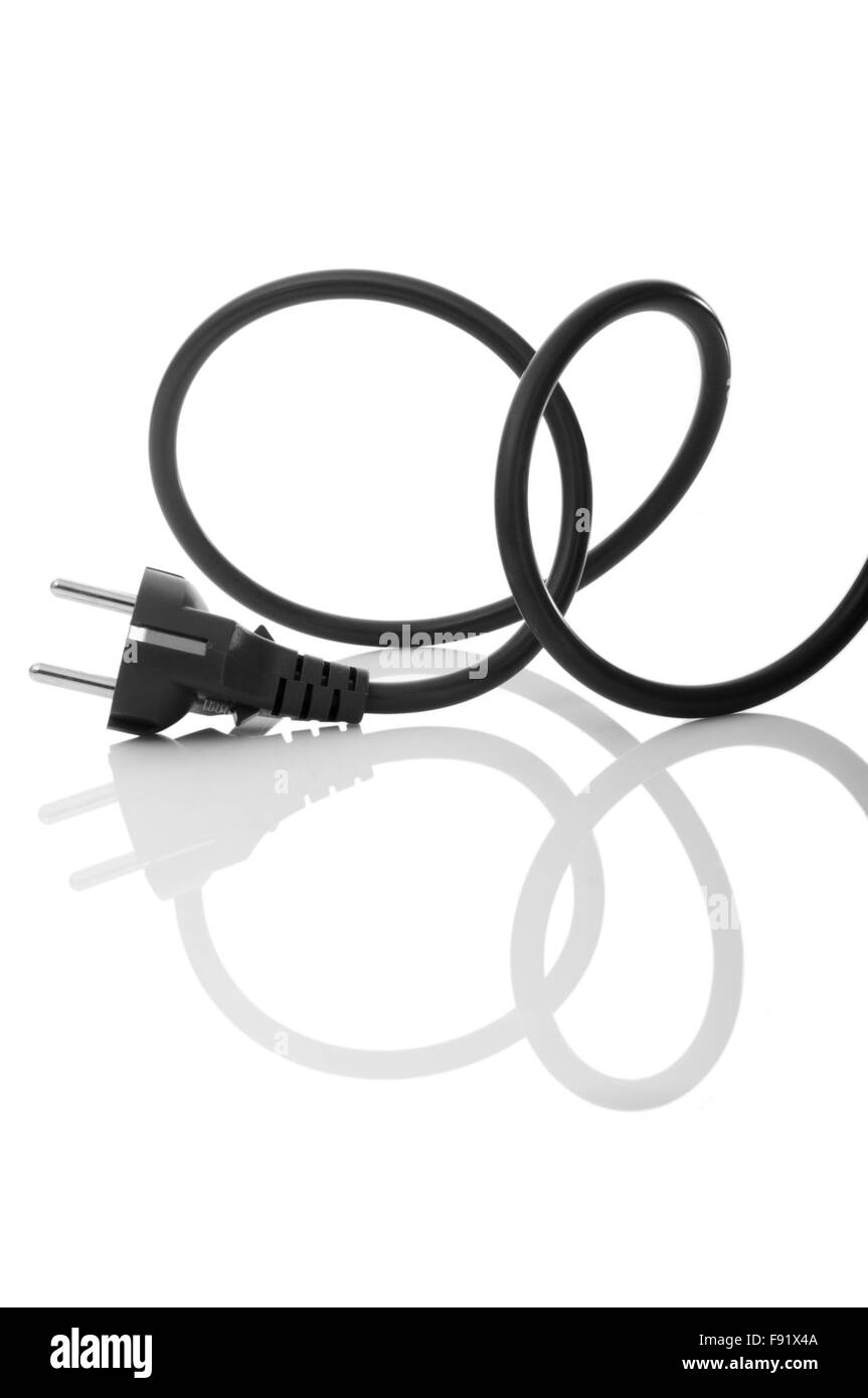 Black electric cable isolated on white Stock Photo - Alamy