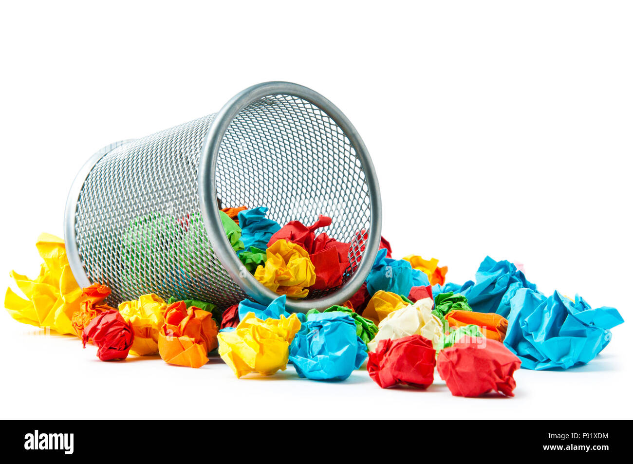 Garbage bin with paper waste isolated on white Stock Photo - Alamy