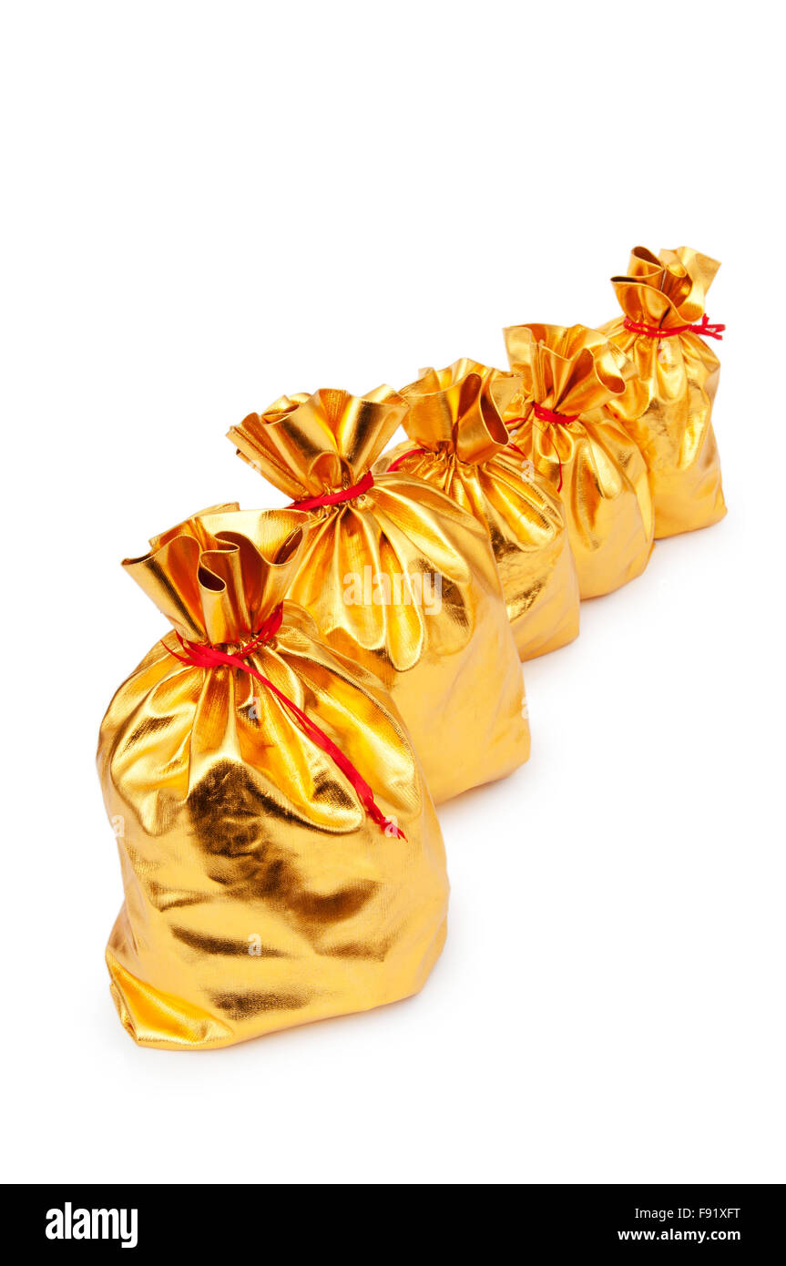Golden sacks full of something good Stock Photo - Alamy