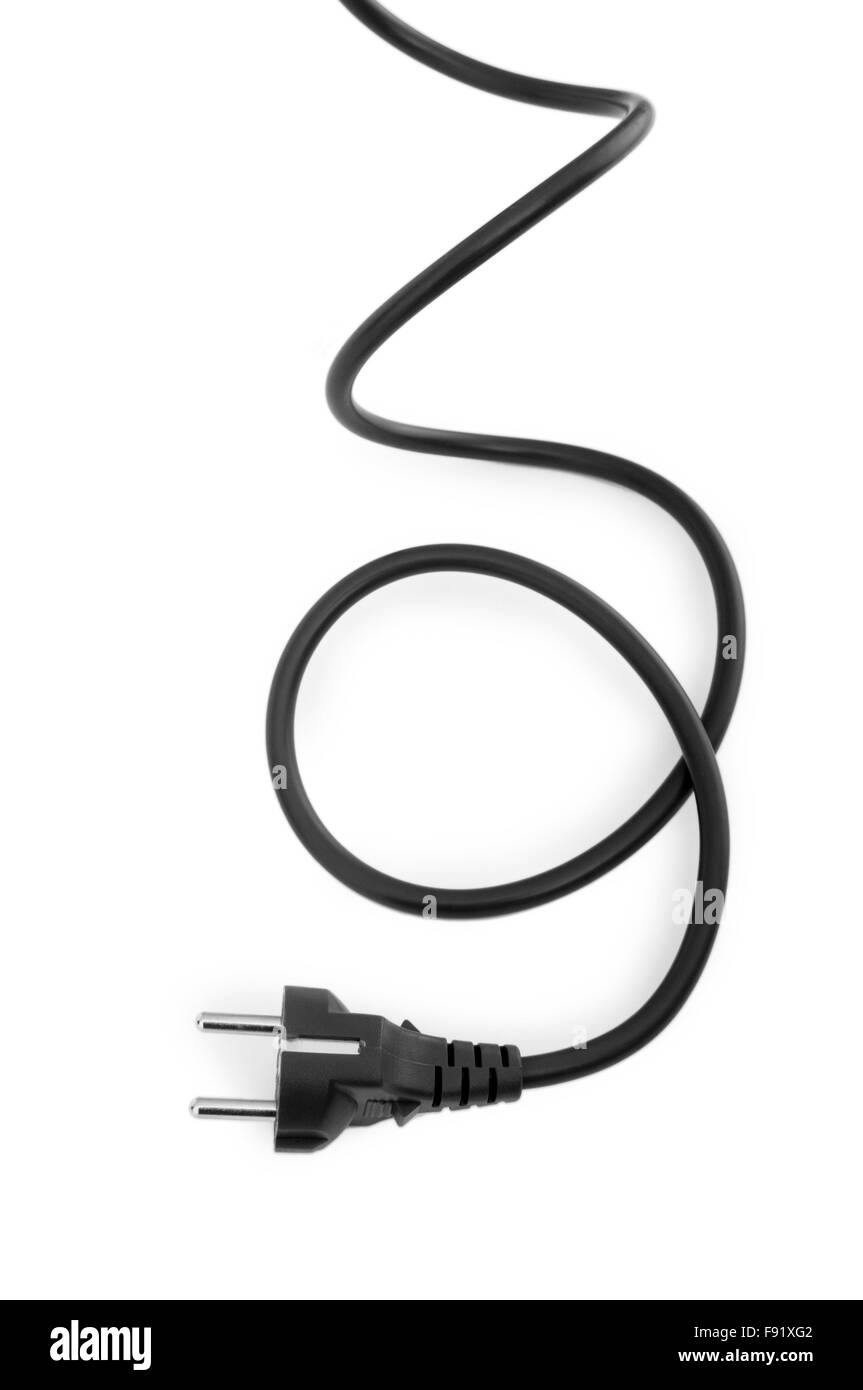 Black electric cable isolated on white Stock Photo - Alamy
