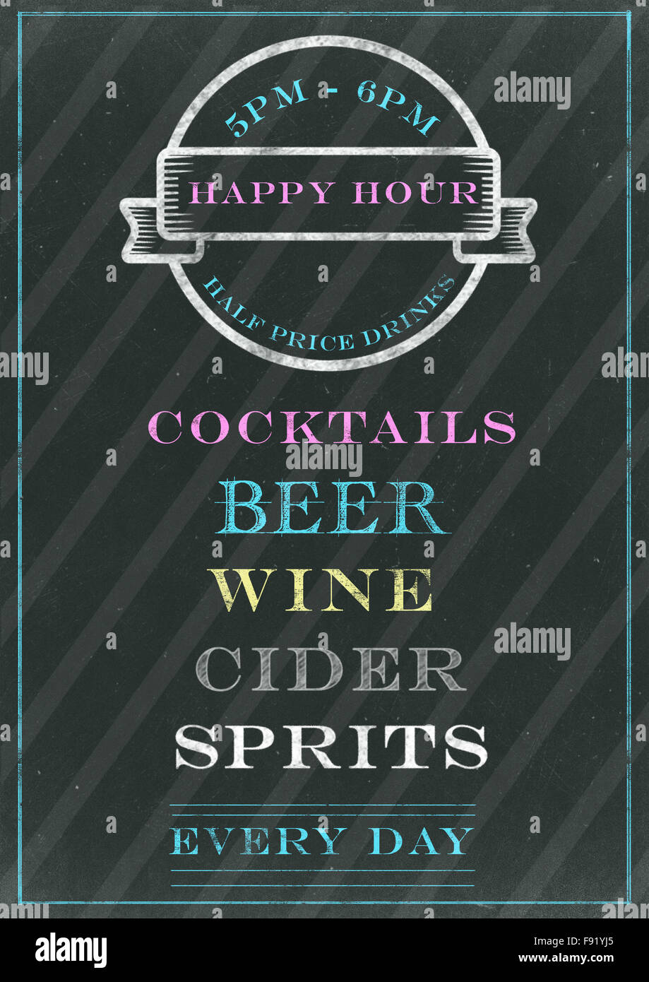 Happy hour sign on chalkboard Stock Photo - Alamy