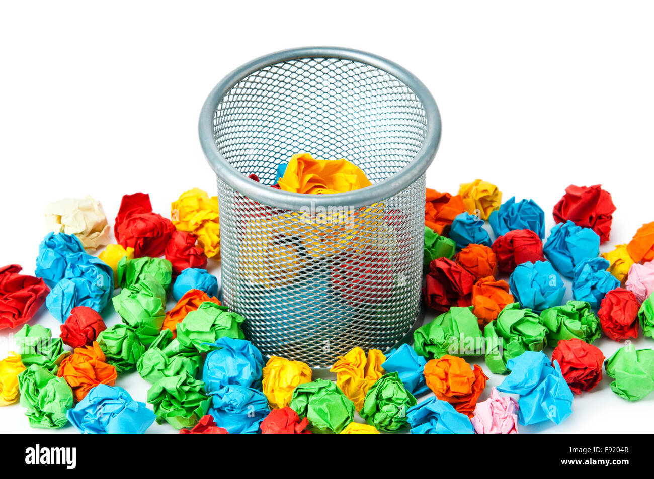 Garbage bin with paper waste isolated on white Stock Photo - Alamy