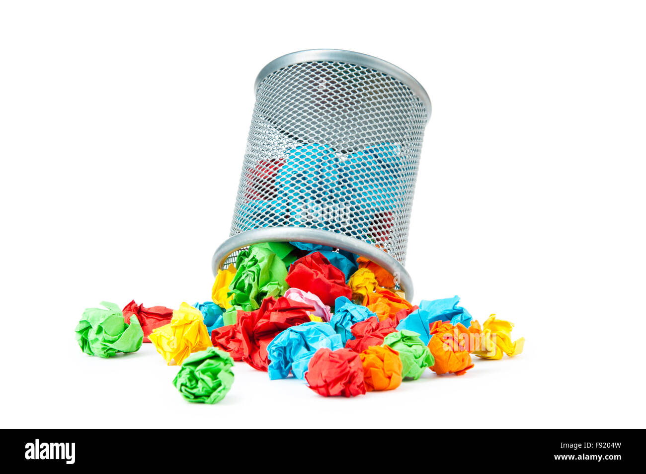 Garbage bin with paper waste isolated on white Stock Photo - Alamy