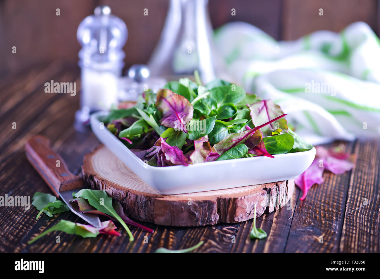 fresh food on the wooden kitchen table Stock Photo - Alamy