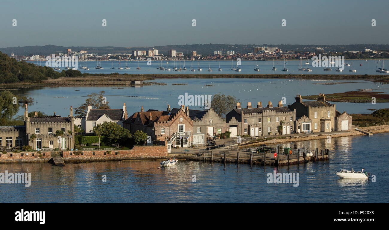 The village and port on Brownsea Island, Poole Harbour, Dorset Stock ...