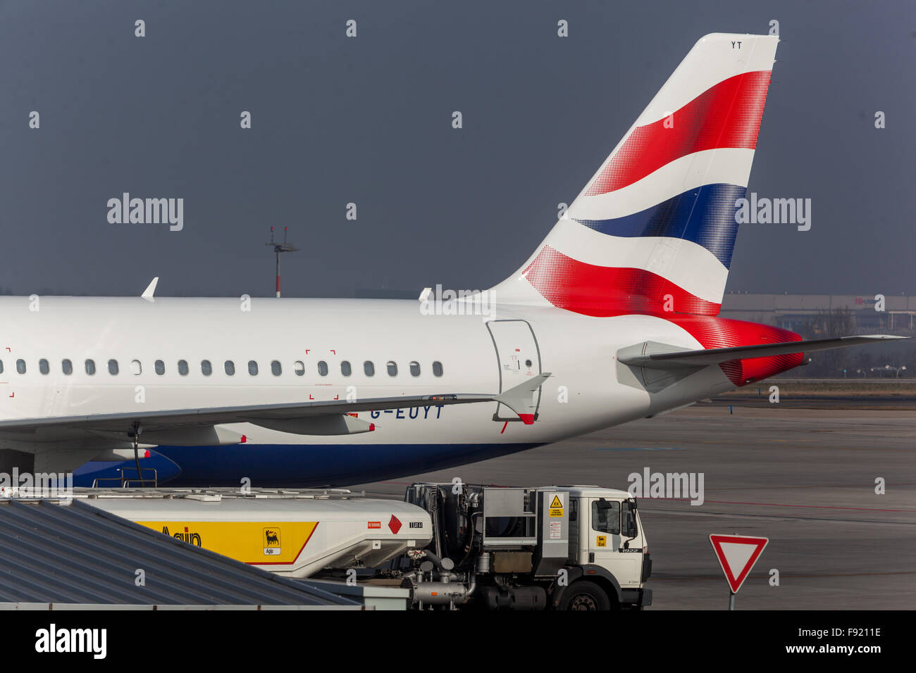 British Airways aircraft Airbus A320 on the ramp international Prague ...