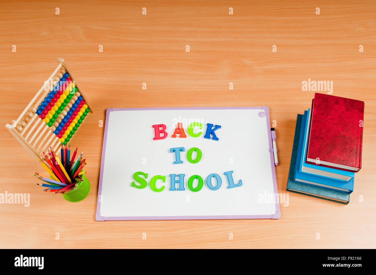 School items on the desk Stock Photo - Alamy