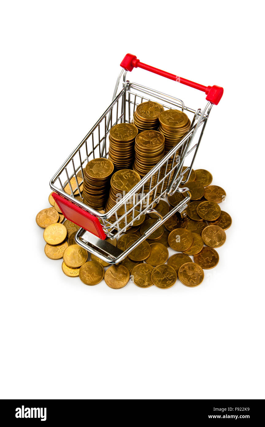 Gold coins in shopping cart Stock Photo - Alamy