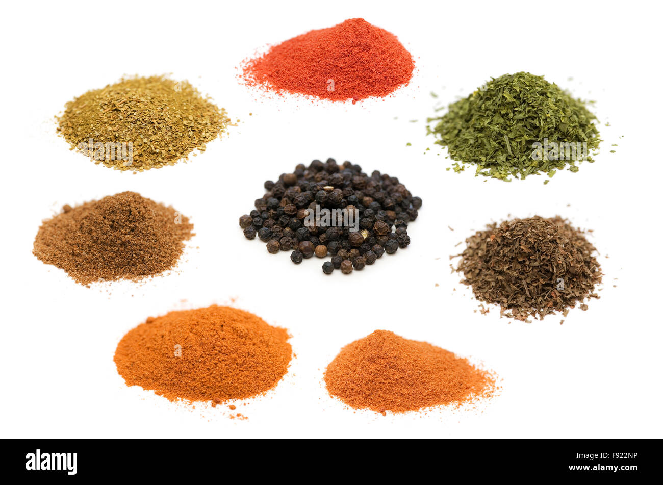 Selection of spices isolated on white Stock Photo - Alamy