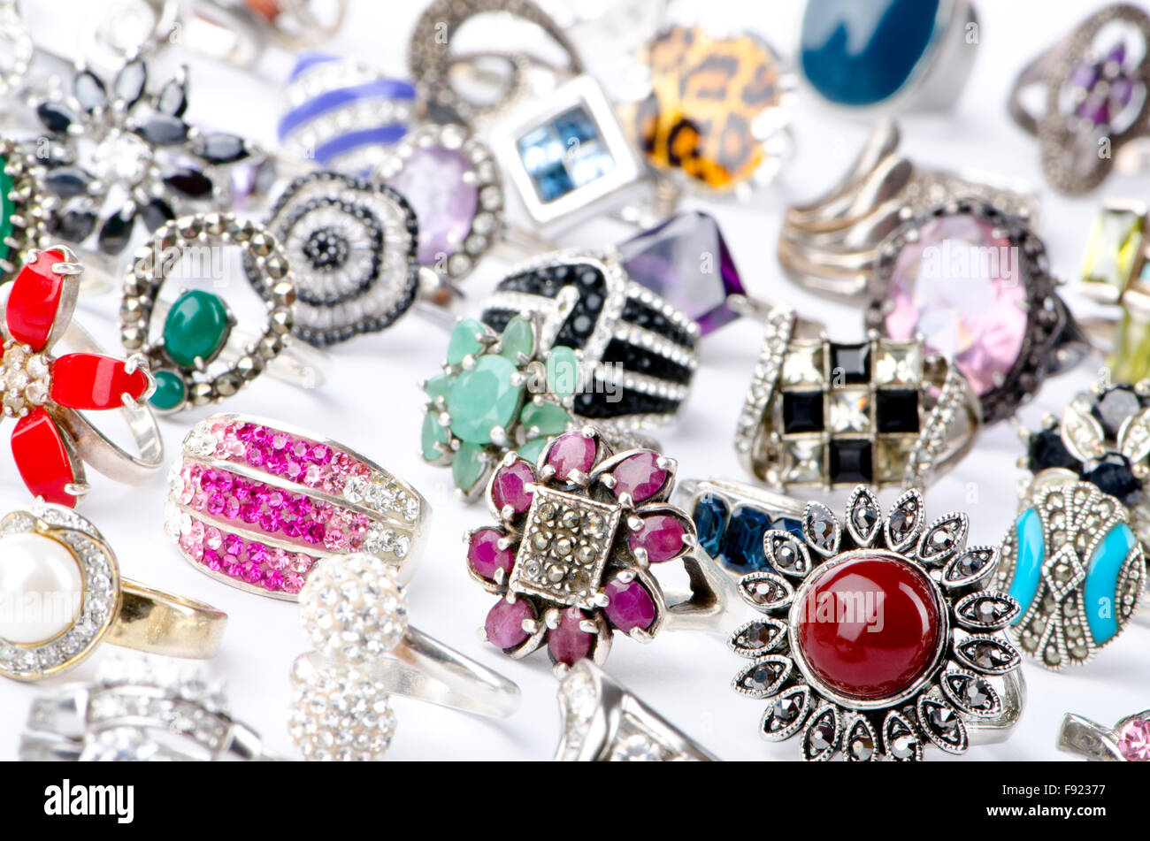 Selection of many precious rings Stock Photo - Alamy