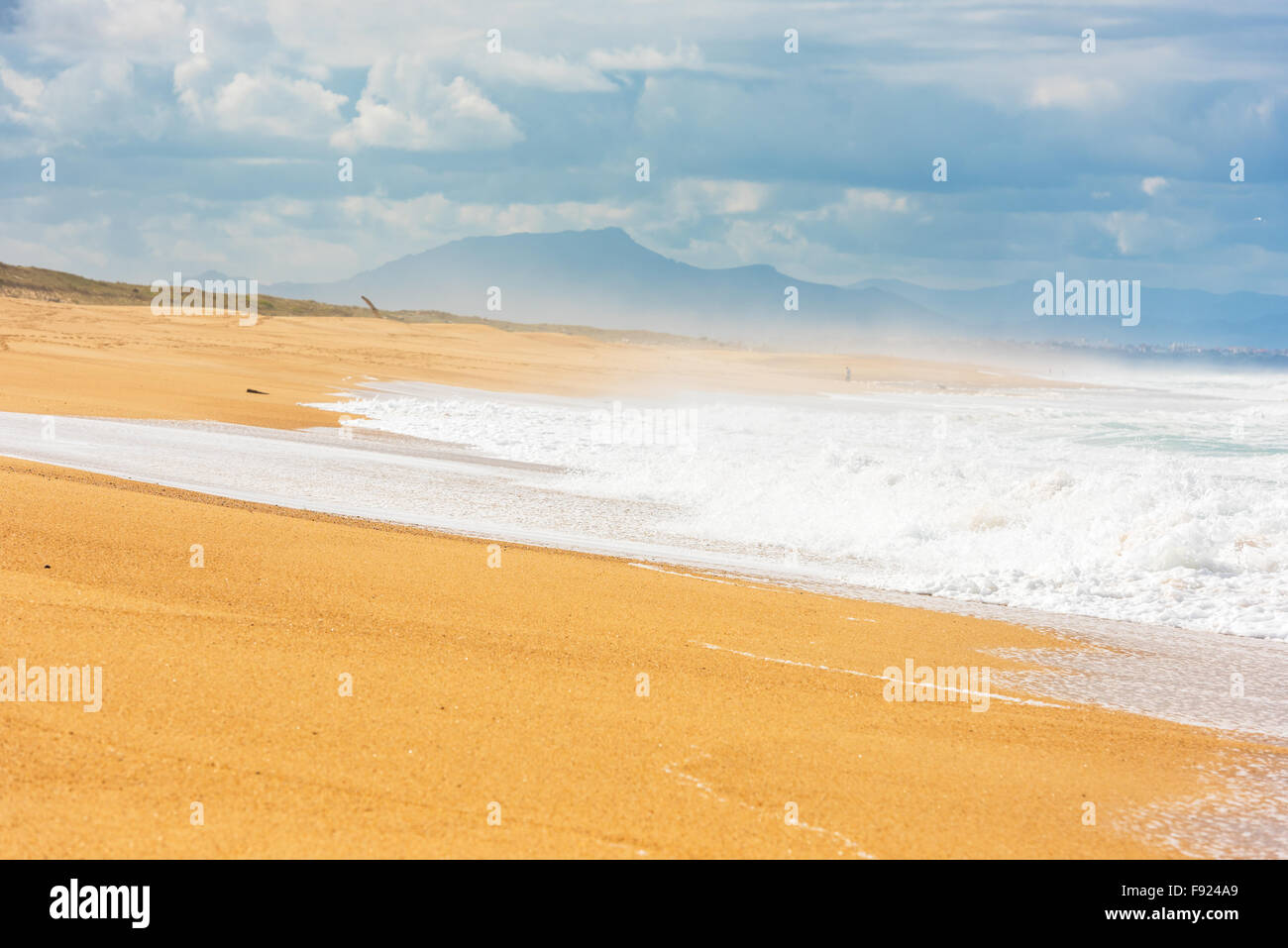 Long Sand Atlantic Beach with ocean waves. The Gironde Department ...