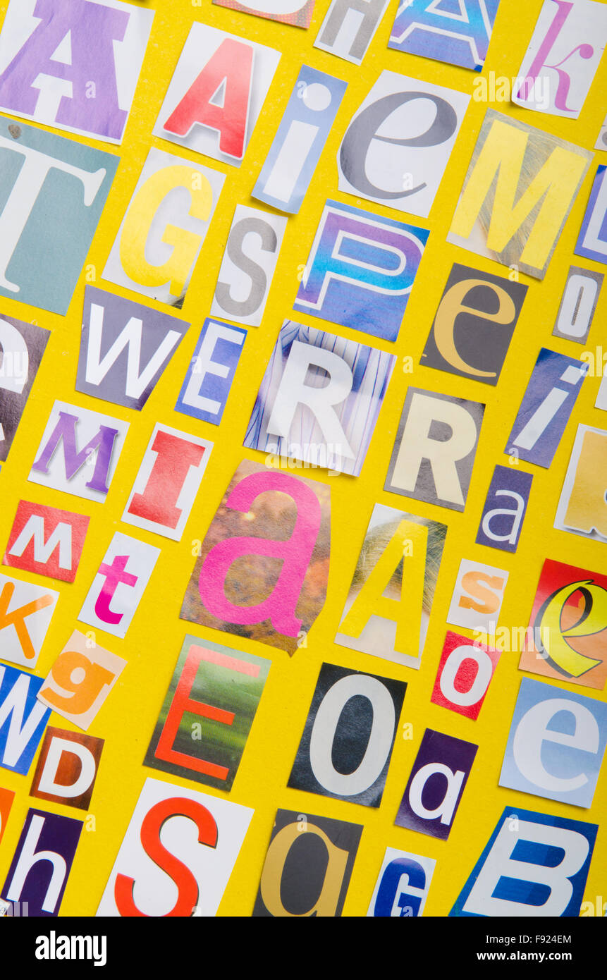 Newspaper clippings with various letters Stock Photo - Alamy