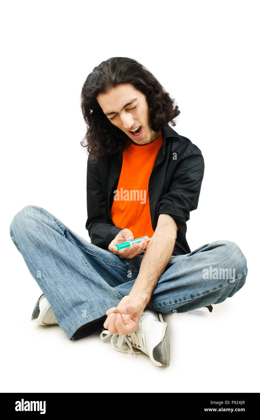 Drug addict during injection Stock Photo - Alamy