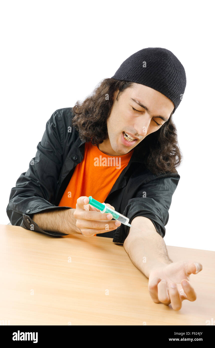 Drug addict during injection Stock Photo - Alamy