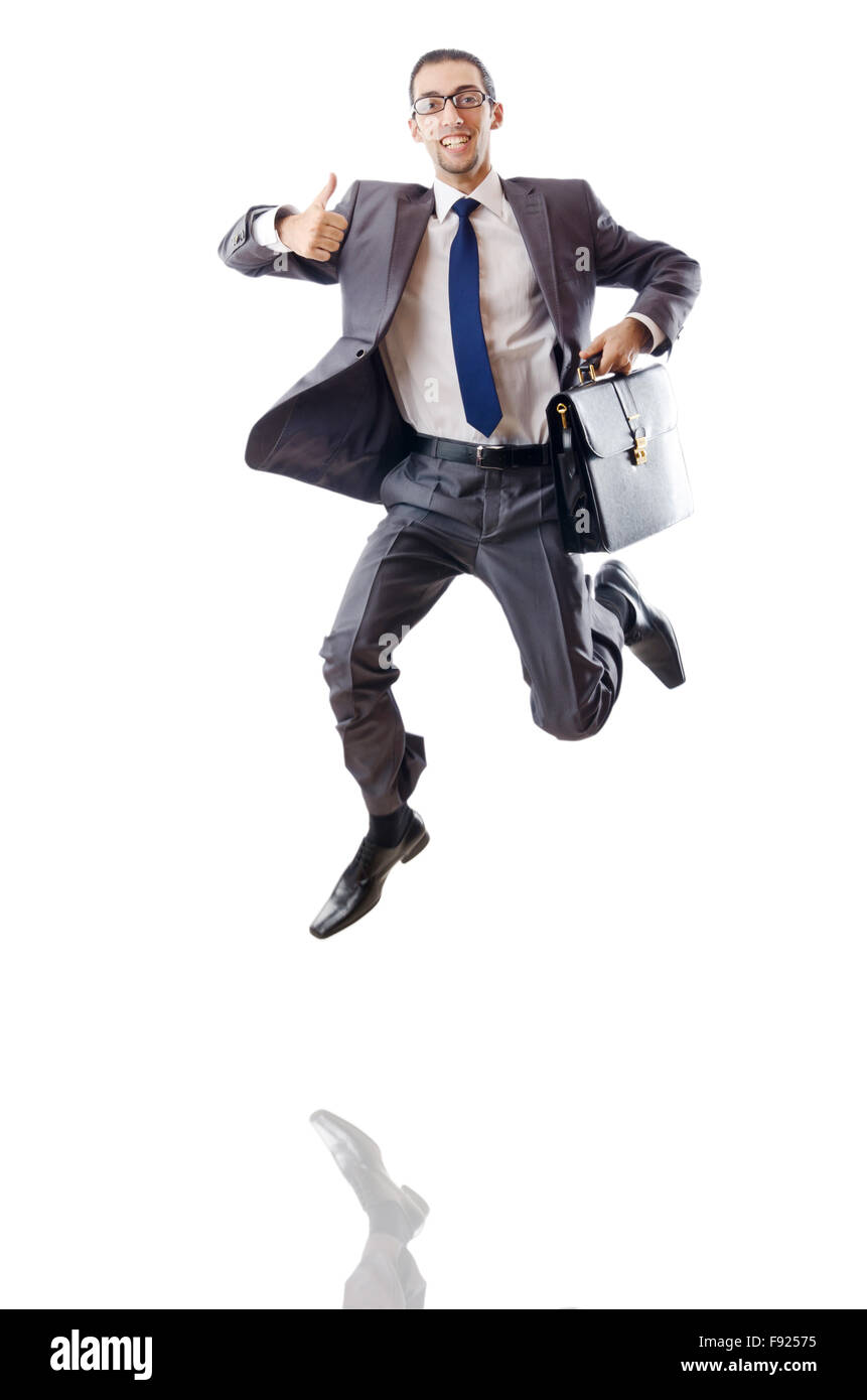 Jumping businessman isolated on white Stock Photo - Alamy