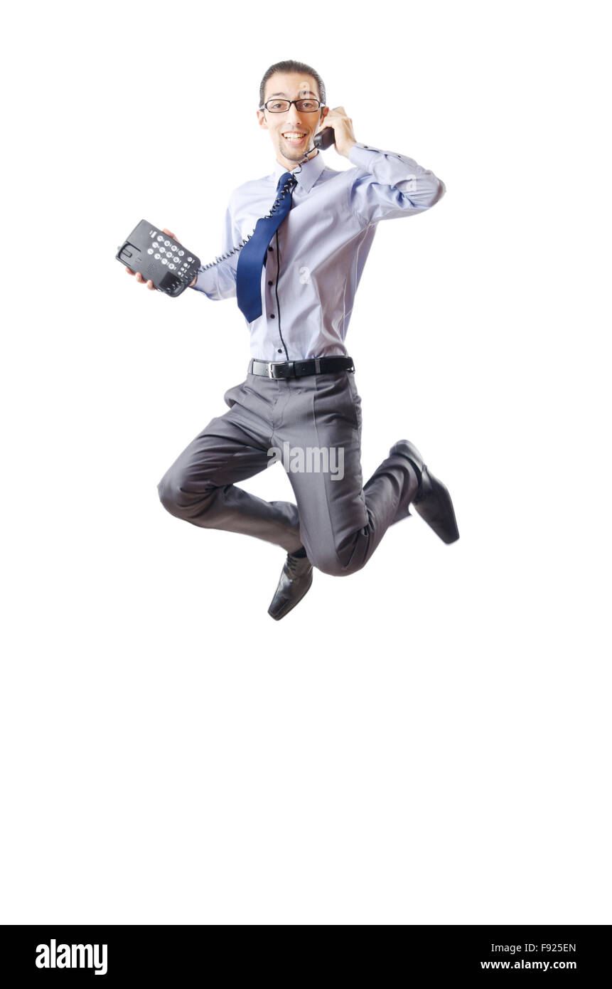 Jumping businessman isolated on white Stock Photo - Alamy