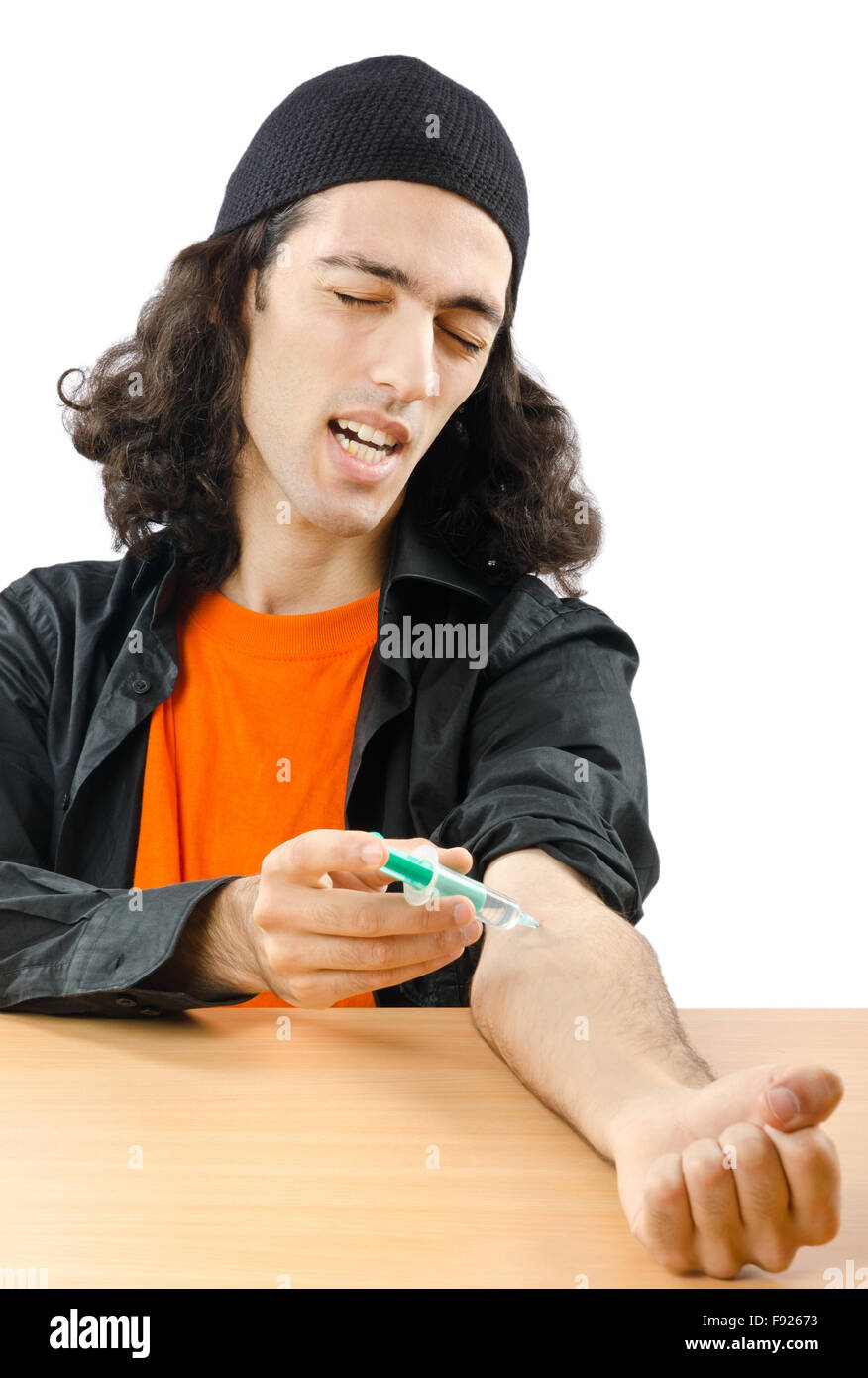 Drug addict during injection Stock Photo - Alamy