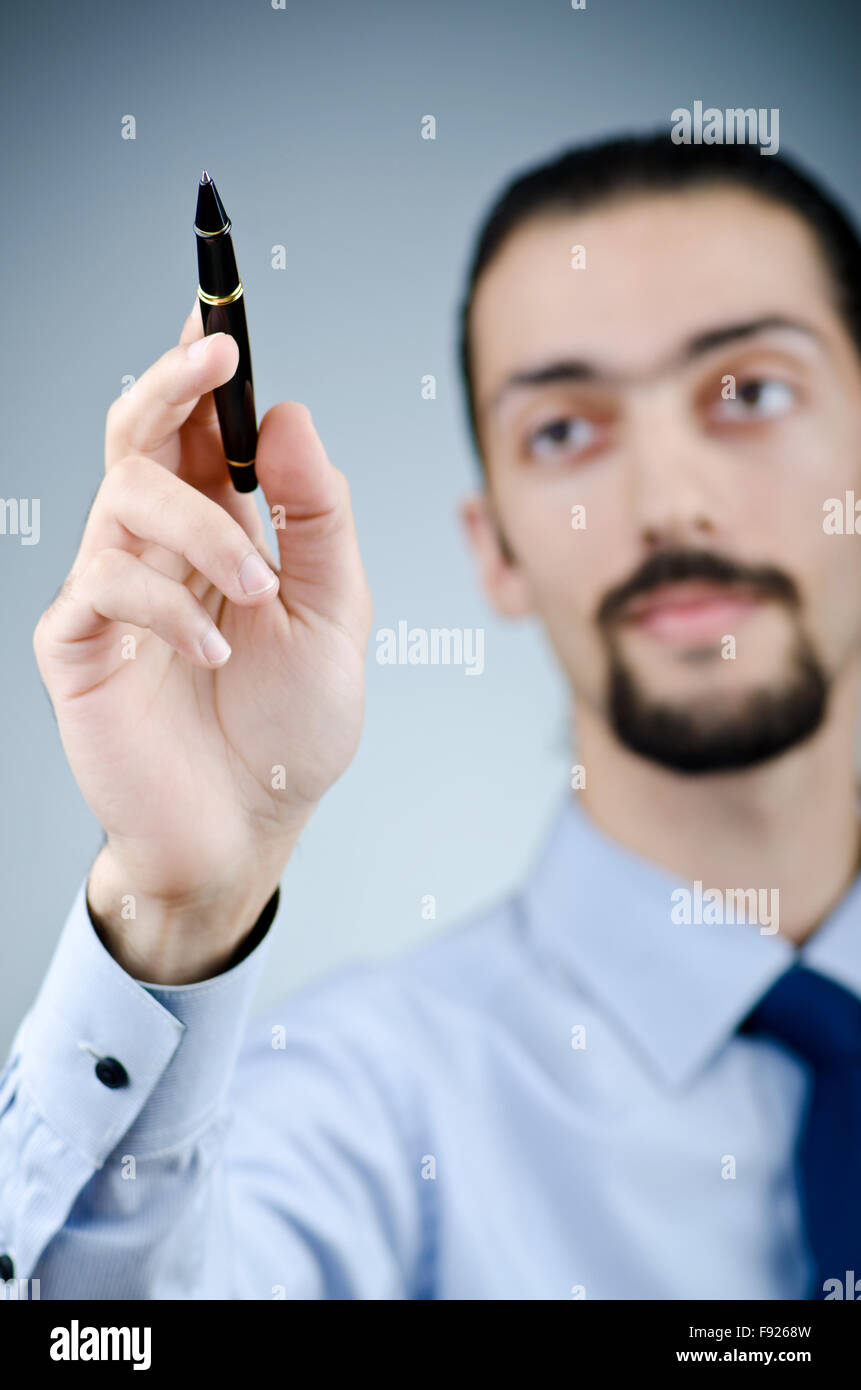 Man pressing virtual buttons Stock Photo - Alamy