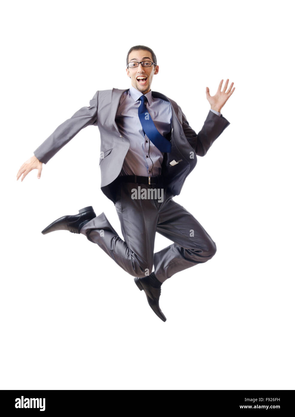 Jumping businessman isolated on white Stock Photo - Alamy