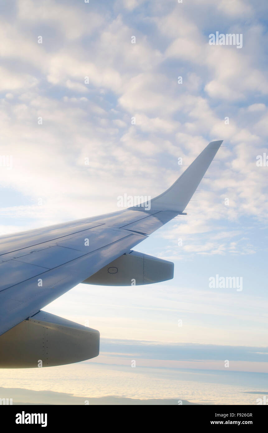 Wing of airplane from window Stock Photo - Alamy