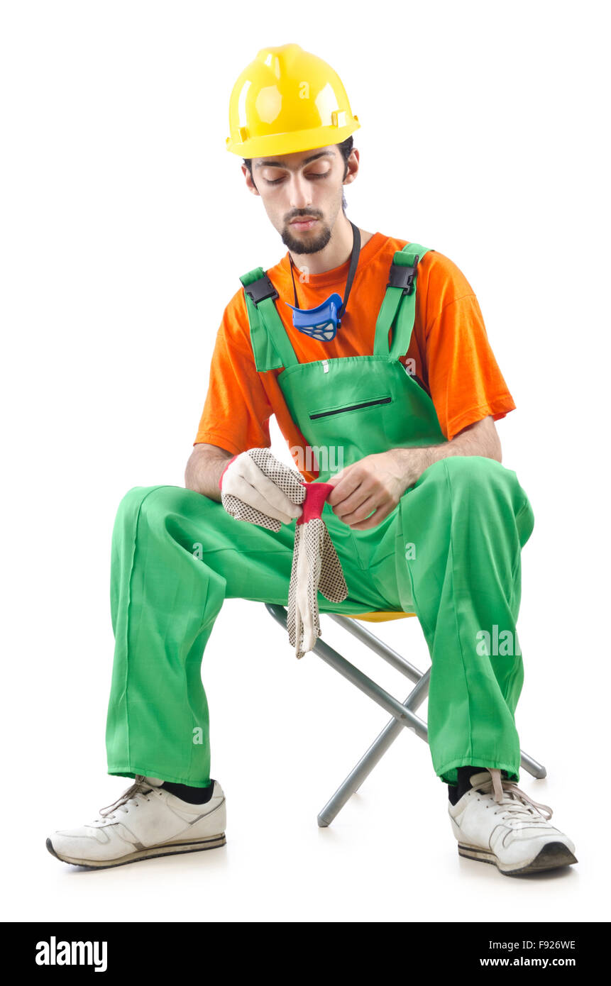 Construction worker isolated on white Stock Photo - Alamy