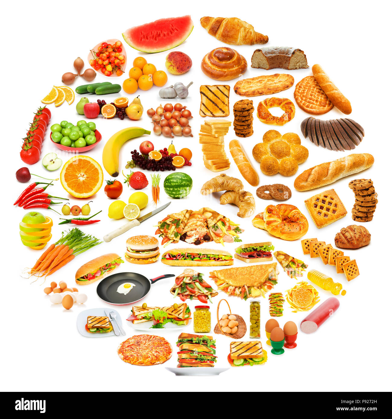 Circle with lots of food items Stock Photo - Alamy
