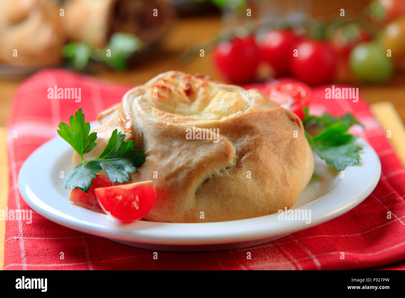 Vegetarian pasty with savory filling - closeup Stock Photo - Alamy