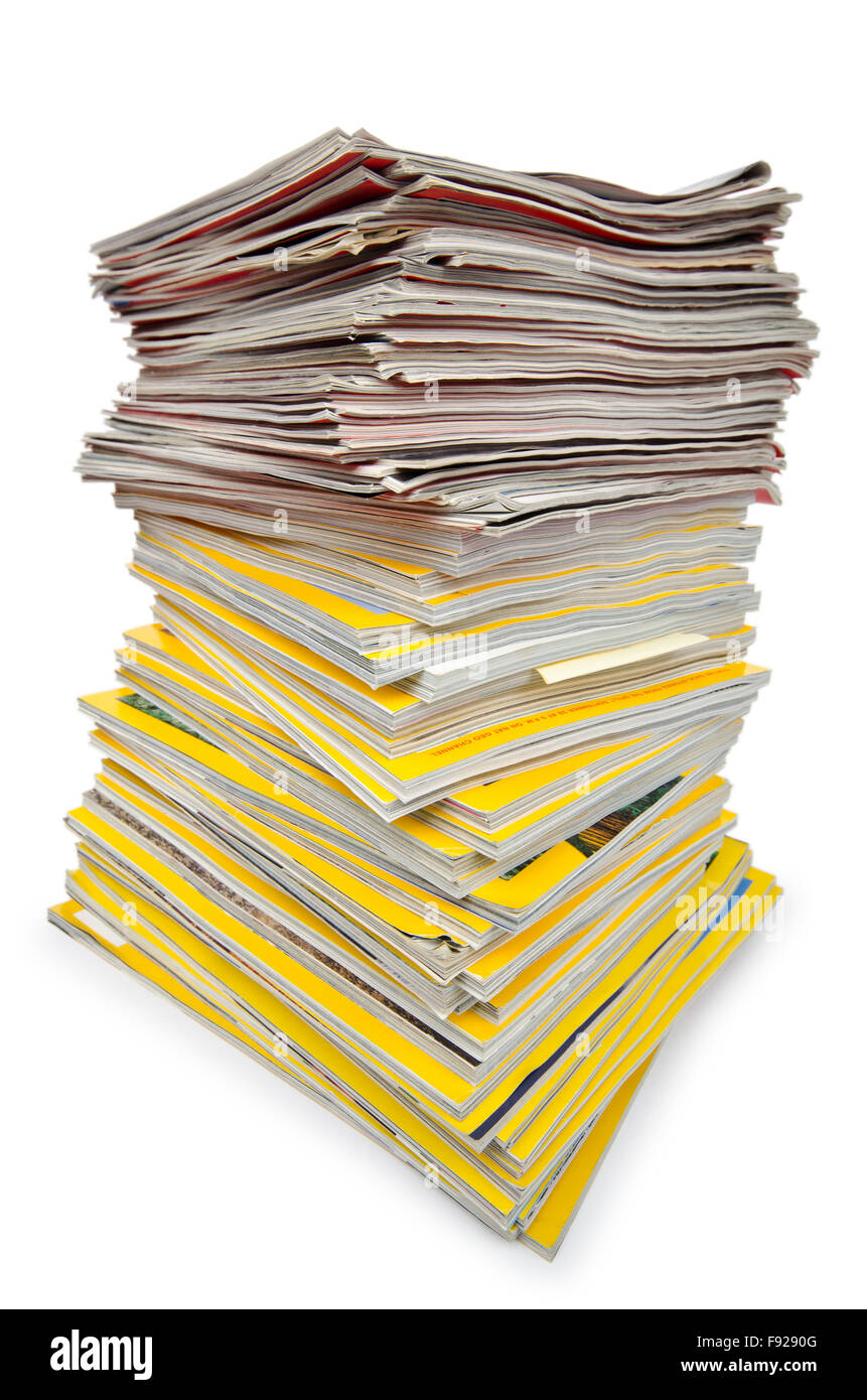 Books in high stack isolated on white Stock Photo - Alamy