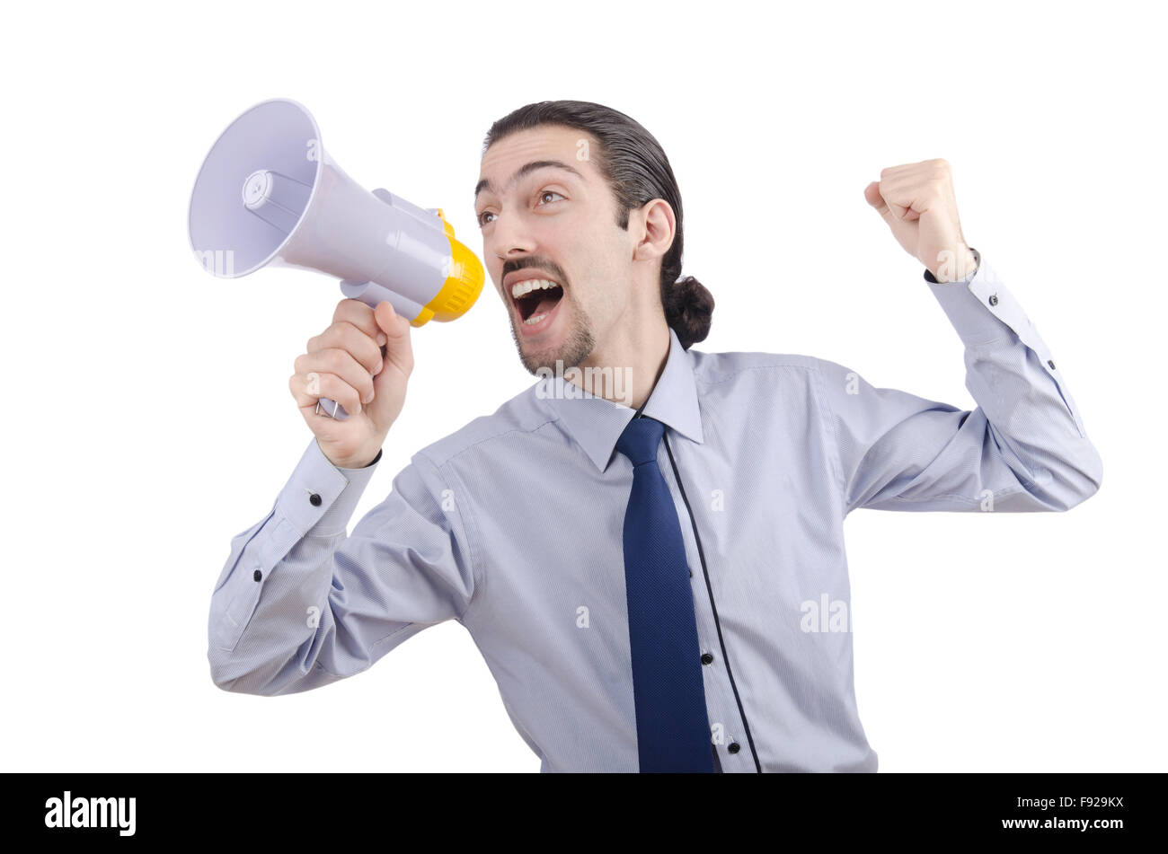 Man shouting and yelling with loudspeaker Stock Photo - Alamy