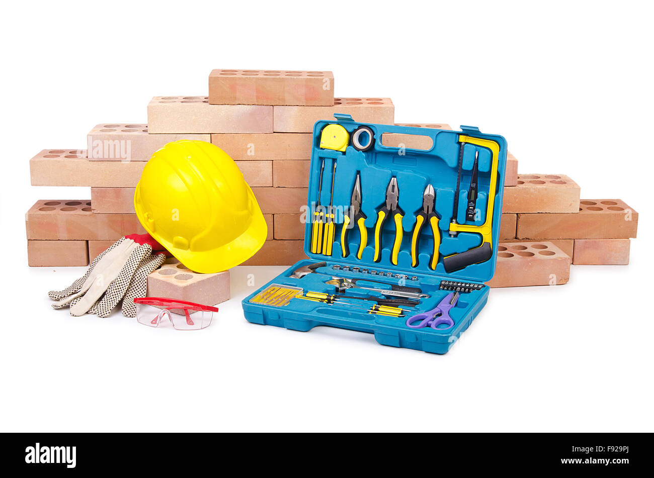 Construction concept with helmet and toolkit Stock Photo - Alamy