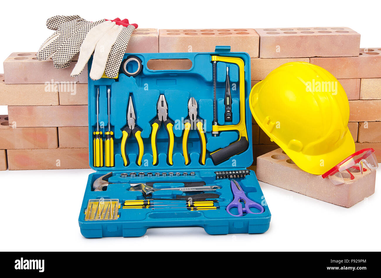Construction concept with helmet and toolkit Stock Photo - Alamy