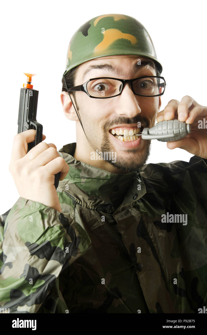 Funny soldier in humour concept Stock Photo - Alamy