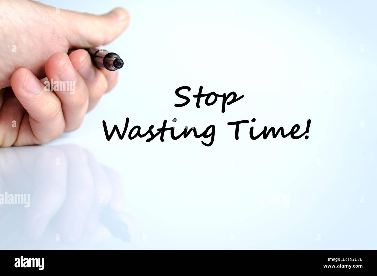 Stop wasting time text concept isolated over white background Stock ...