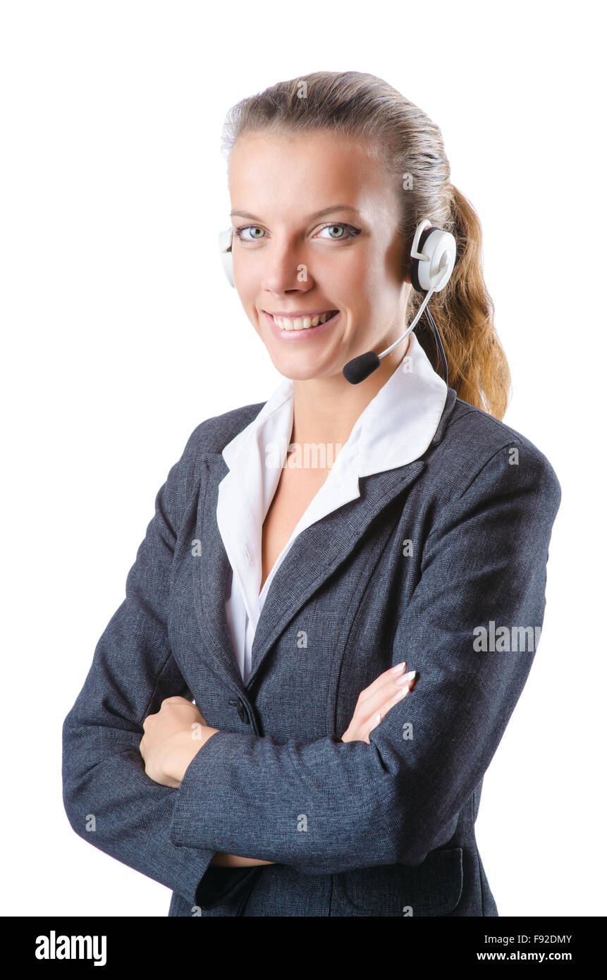 Call center operator isolated on white Stock Photo - Alamy