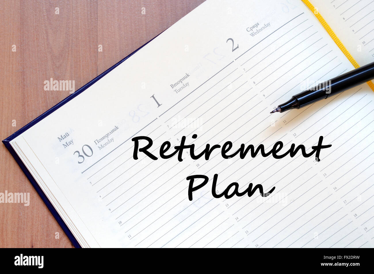 Retirement plan text concept write on notebook with pen Stock Photo - Alamy
