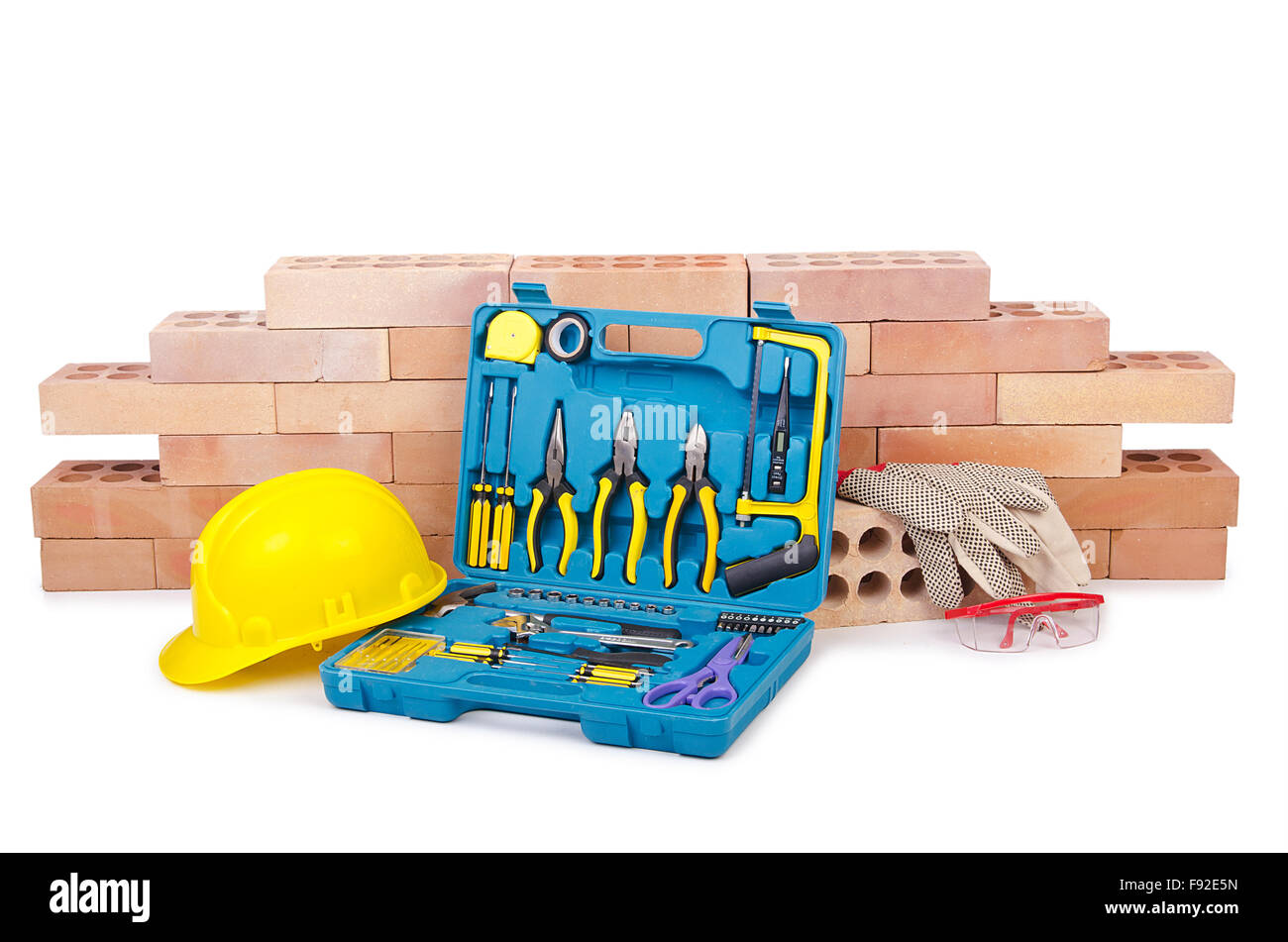 Construction concept with helmet and toolkit Stock Photo - Alamy