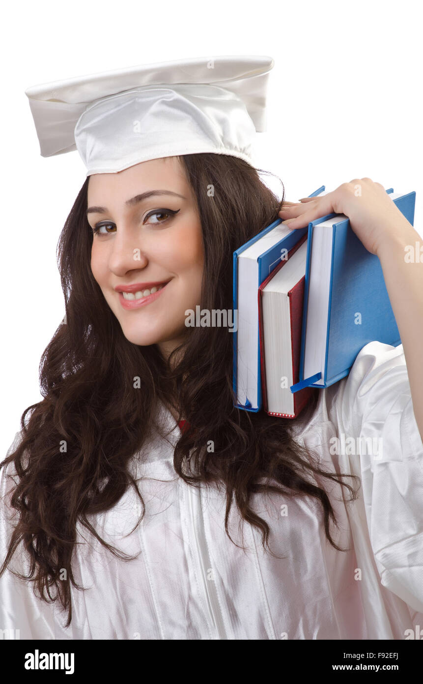 Happy graduate on white background Stock Photo - Alamy