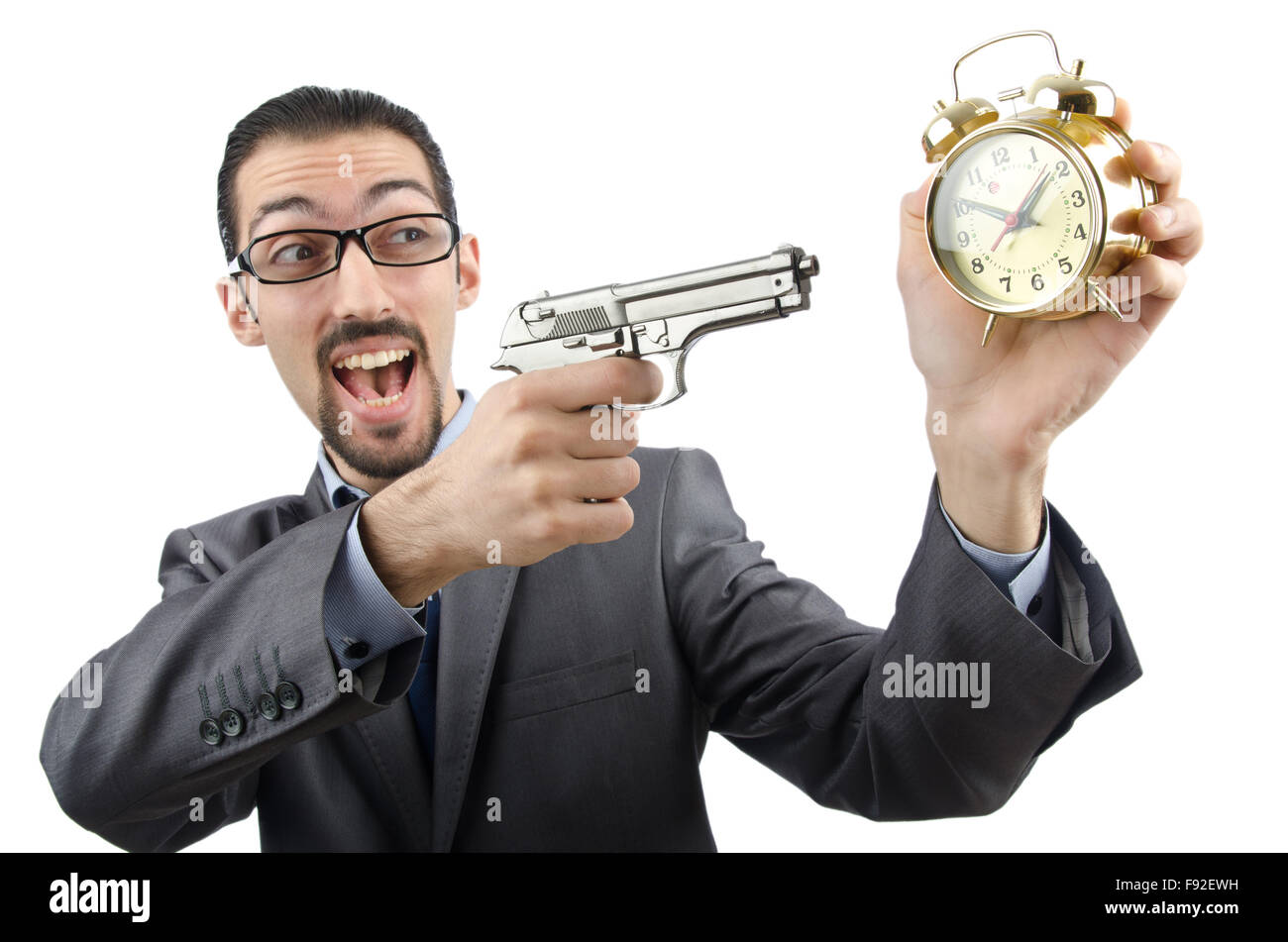 Businessman killing the time on white Stock Photo - Alamy