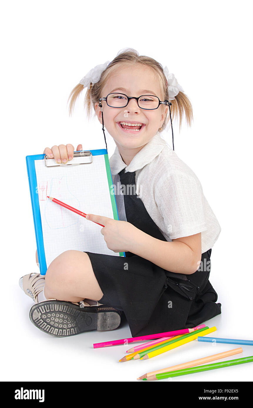 Little girl writing with pencils Stock Photo - Alamy