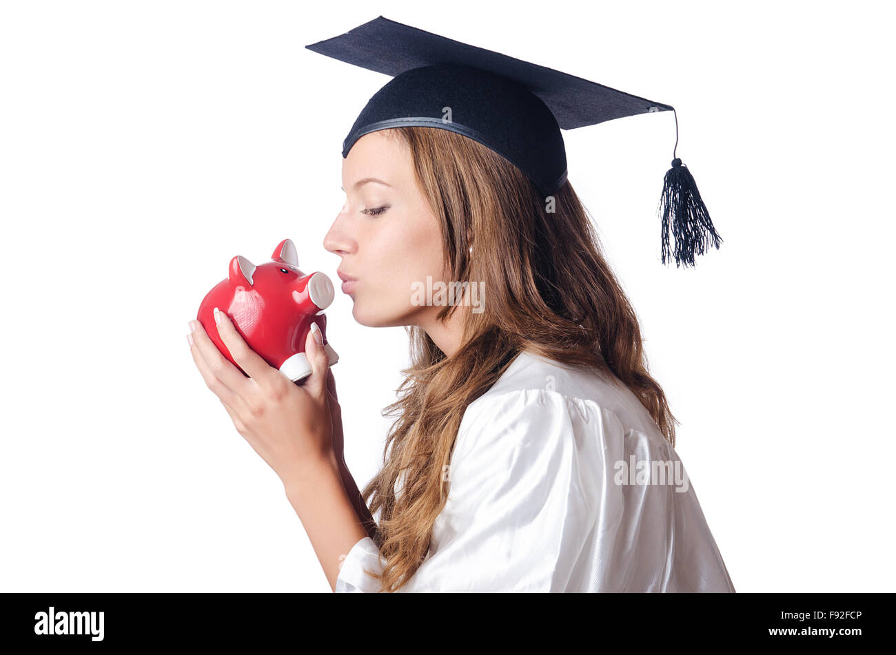 Student and piggy bank on white Stock Photo - Alamy