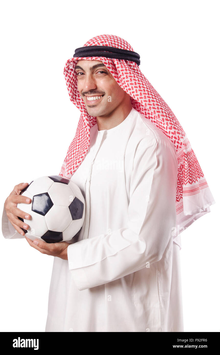 Arab man with football on white Stock Photo - Alamy