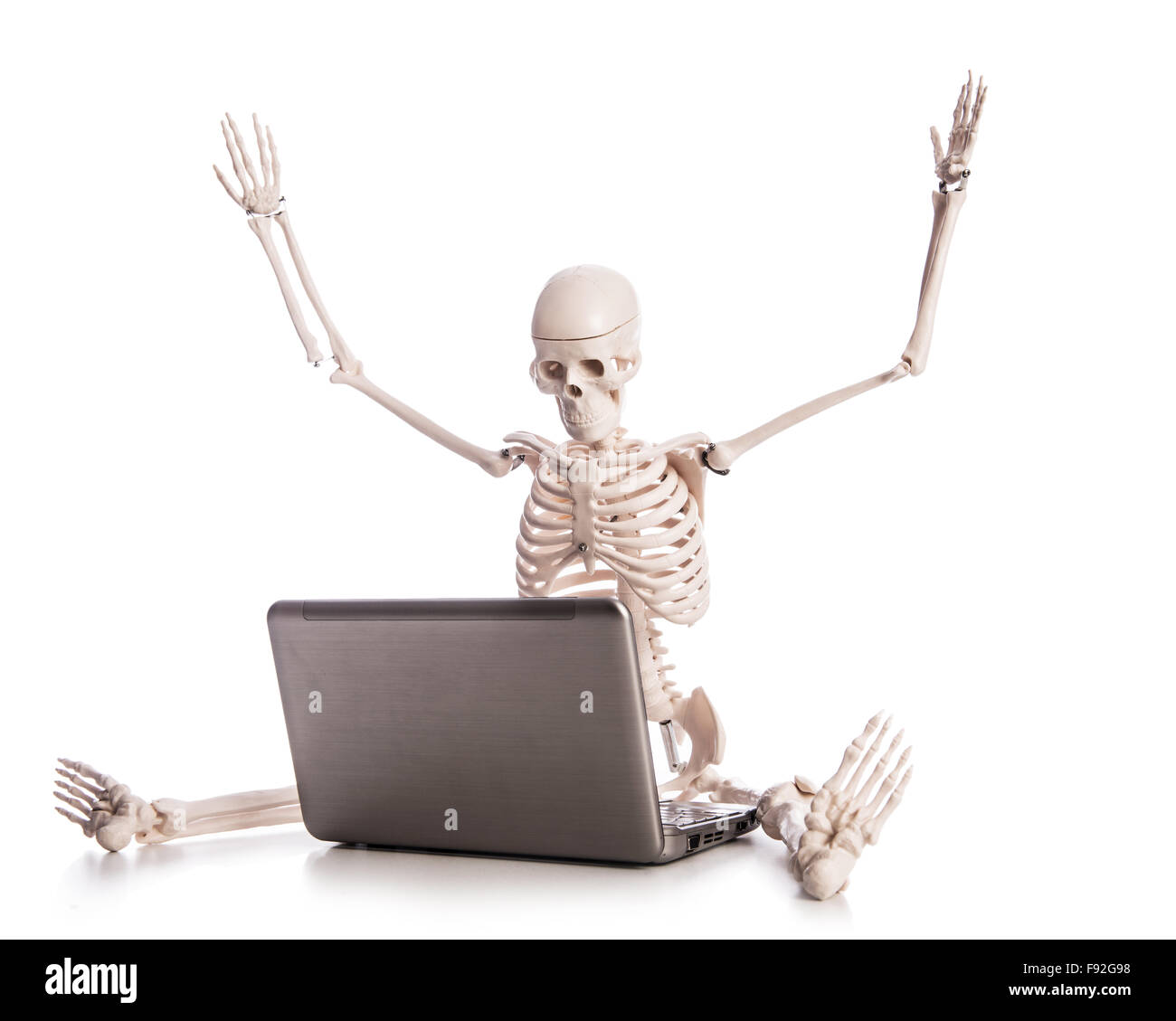 Skeleton working on laptop Stock Photo - Alamy