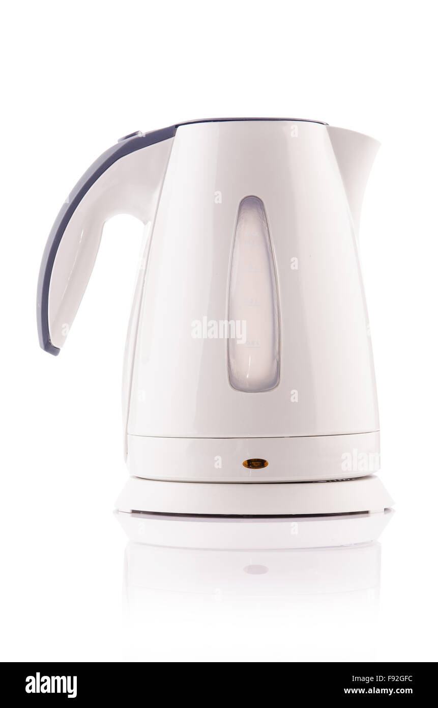 White electric kettle isolated Stock Photo - Alamy