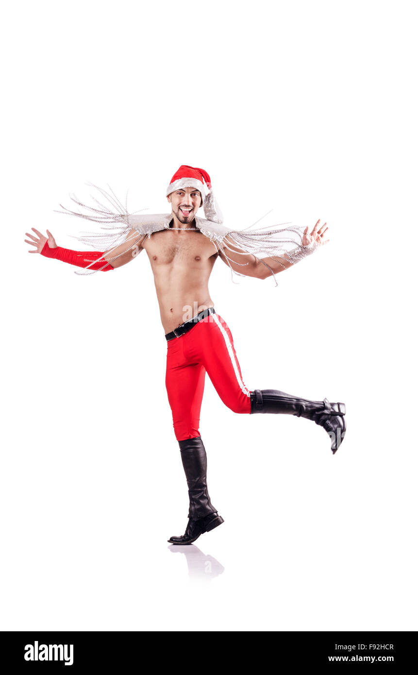 Dancing santa isolated on the white Stock Photo - Alamy