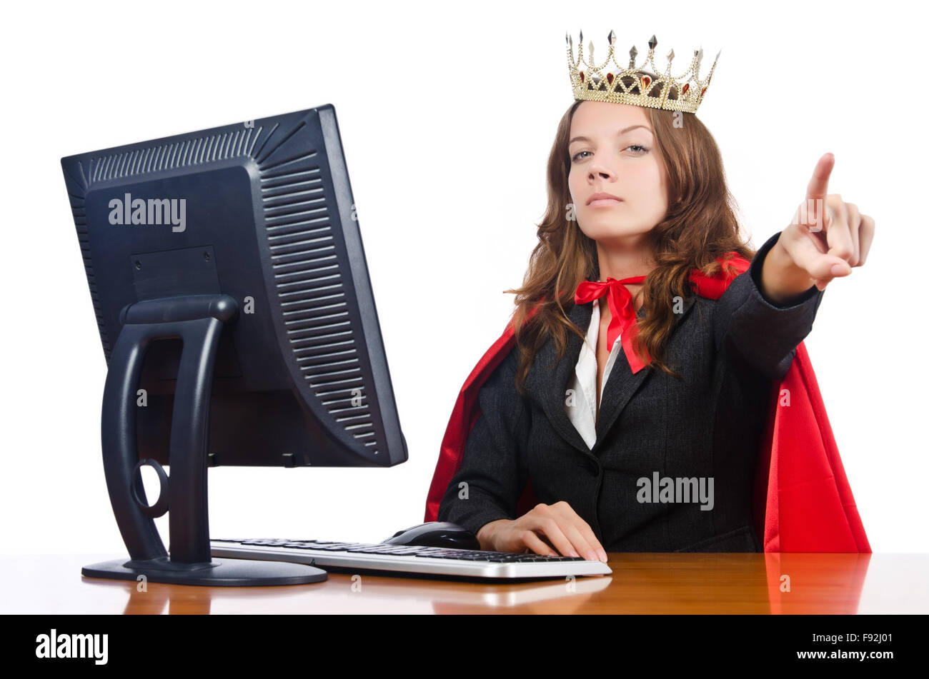 Superwoman worker with crown working in office Stock Photo - Alamy